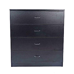 A Perfect Home Office Decoration MDF Wood, Fine Workmanship Black 4 Drawer Chest Dresser Clothes Storage Bedroom Furniture Cabinet Family Room Bedroom Living Room Beautiful Appearance