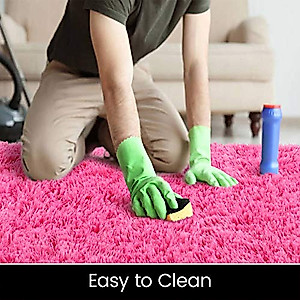ISEAU Oval Fluffy Rug Carpets, Modern Plush Shaggy Area Rug for Kids Bedroom Extra Comfy Cute Nursery Rug Bedside Rug for Boys Girls Room Home Decor Mats, 2.6 x 5.3ft, Hot Pink