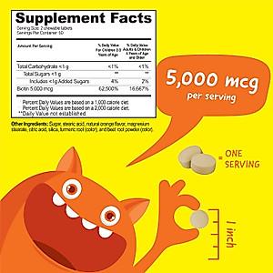 VitaWorks Kids Biotin 5000mcg Chewable Tablets - Tasty Natural Orange Flavor - Vegan, GMO-Free, Gluten Free, Nut Free - Dietary Supplement - Hair Skin and Nails Vitamins for Children - 120 Chewables