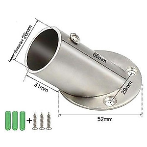 Bevel Angle Flange Base Metal Curtain Rod Shower Curtain Holders Pipe Supports Shower Curtain Rod Holders Rod Bracket Support Curtain Rod Pole End Flange Holder (6Pcs)