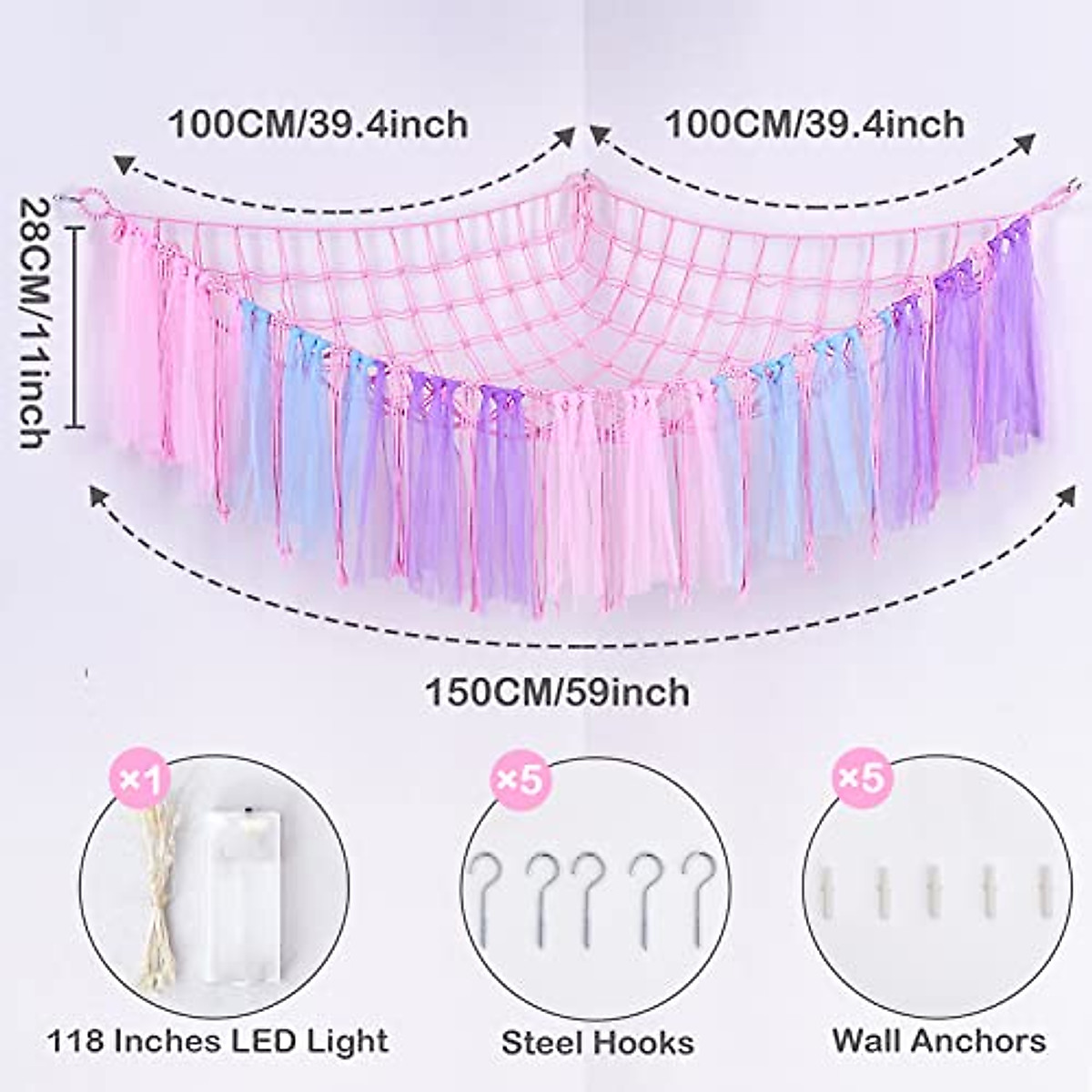 Unicorn Castle Stuffed Animals Hammock Net Kids Toy Storage With Led Light Stuffed Animals Holder Coner Hanging Toy Organizer For Nursery Kids Cute Room Decor
