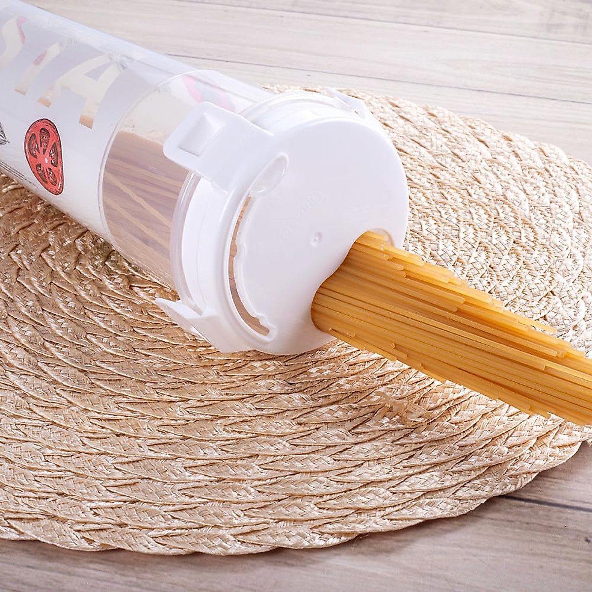 Airtight Cylinder Pasta Container with Serving Portion Lid | Locking Lid with 1-2 Serving Portions Options | BPA-Free Plastic Noodle Container | Kitchen Pantry Organization and Storage