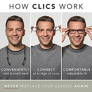 Clic Magnetic Reading Glasses for Men or Women, Computer Readers, Original (S-M, Clear, 2.50 Magnification)