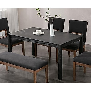 Kmax Dining Table Farmhouse Wood Kitchen Table Rectangular Table for Living Room,Dining Room,59”x35.5”x30” Inches,Black