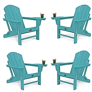 FOOWIN Adirondack Chair, Lounge Chair w/4 in 1 Cup Holder Trays, Folding Patio Chairs Weather Resistant, Fire Pit Chair for Deck, Garden, Backyard & Lawn Furniture