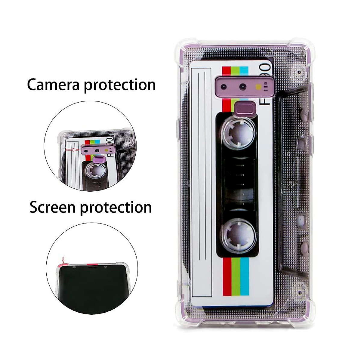 FAteamll Case for Galaxy Note 9,with Reinforced Corners TPU Soft Bumper Retro Cassette Tape Case Compatible with Samsung Galaxy Note 9