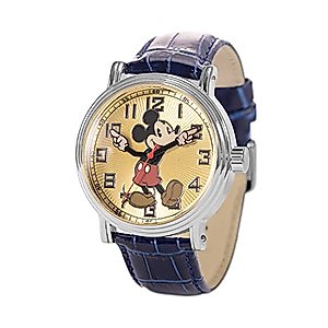Disney Mickey Mouse Adult Vintage Articulating Hands Analog Quartz Watch, Blue
