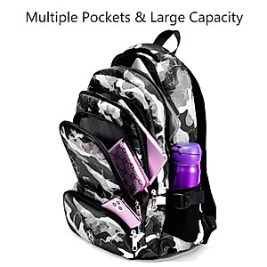 BLUEFAIRY Kids Backpack for Boys Elementary School Bags Primary Middle School Bookbags for Teens Back to School Gifts for Childs Mochila Escolares para Niños 17 Inch Aged 6-8 Camo Grey