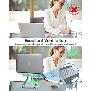 AboveTEK Laptop Stand, Adjustable Laptop Riser, Aluminum Computer Stand for Laptop up to 17.3 Inches, Portable Laptop Holder Compatible with MacBook Pro, HP, Ergonomic Desktop for Office, Home, Grey