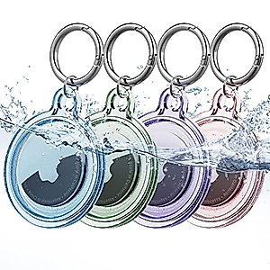 Airtag Case, DDJ Air Tag Holder 4 Packs with Keychain for Apple Airtags,Compatible with Apple Tag,Anti-Scratch Protective Shiny Clear Case(Glitter Purple,Blue,Green,Pink)