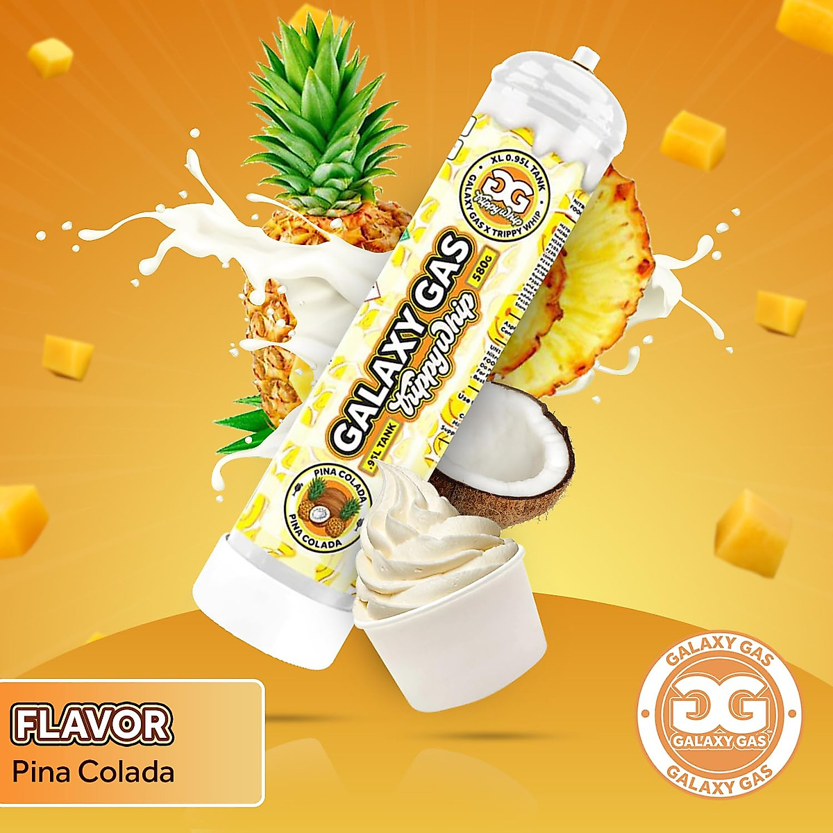 Galaxy Gas Pina Colada Flavor Whipped Cream Dispenser Cartridge Tank, Nitrous Oxide XL .95L 580 Gram, Whipped Cream Cartridge, N2O Charger Tank, 1 Cylinder