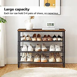 HOOBRO Shoe Rack, 4 Tier Shoe Organizer, Adjustable Shoe Shelves, Flat or Slanted, Holds 9-12 Pairs, Stable and Durable for Entryway, Closet, Rustic Brown and Black BF09XJ01