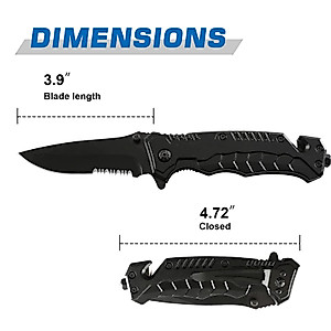 AHOBOLO Tactical Folding Pocket Knife, Small EDC Knife with Pocket Clip for Men Women, Folding Pocket Knife with Liner Lock,Glass Breaker,Seatbelt Cutter (Black)