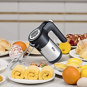 Bear Hand Mixer Electric, 5 Speed with Turbo Powerful Electric Hand Mixer with Storage Base, 4 Stainless Steel Accessories, Easy Eject, Black