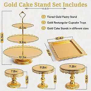 Priville Home 6-Piece Gold Cake Stand Set for Stunning Dessert Table Display - Elegant Dessert Trays for Dessert Table Setup - Wedding, Birthday, and Party Decorations