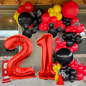 LEBERY Mouse Number 2 Balloon 40 Inch Red Number 2 Balloon Mini Mouse Head Balloon for 2nd Birthday Party, Black Red Large Number 2 Foil Balloon for Baby Shower Anniversary Supplies Decorations