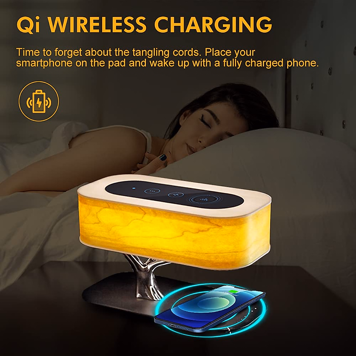 Bonsai Tree Lamp 10W Fast Wireless Charger Bedside Lamp with Wireless Charging Lamp with Bluetooth Speaker, Stepless Dimming, Touch Control