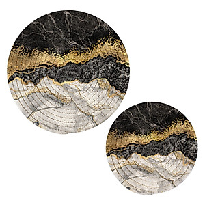 Kitchen Pot Holders Set Round Cotton Potholders Hot Pads, Hot Mats Gold Black Marble for Hot Dishes Pot Bowl Teapot
