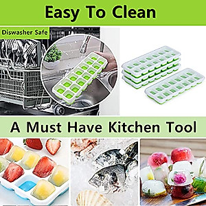 Ice Cube Tray with Lid 4 Pack, EDEFISY Reusable 14-Ice Cube Trays Easy-Release & Flexible Ice Trays for Freezer wit Lid for Chilled Drinks, Whiskey and Cocktails, Green