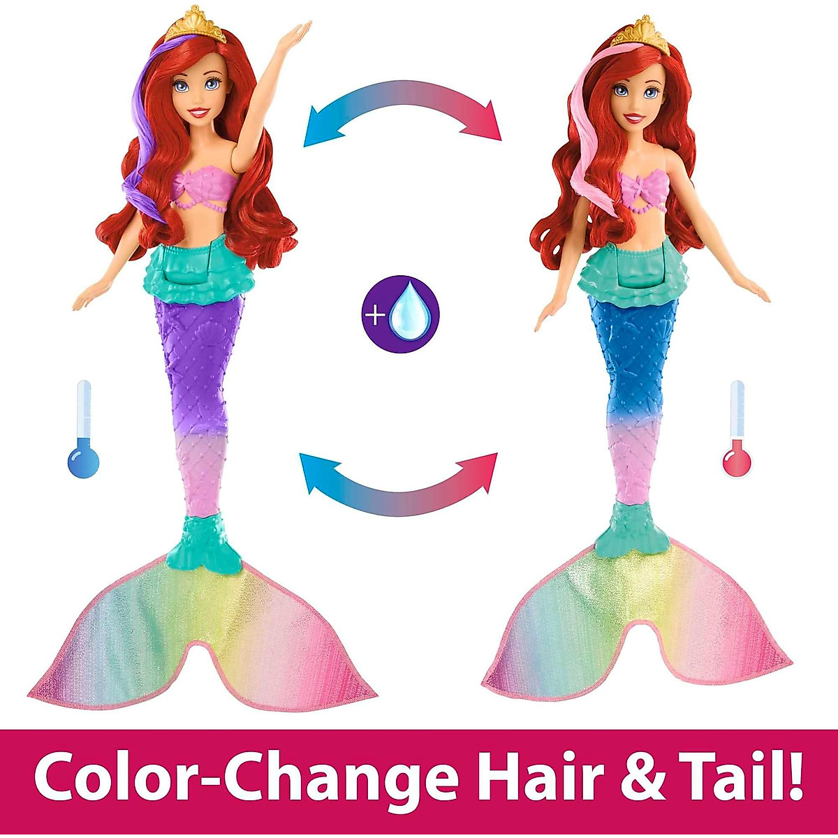 Mattel Disney Princess Toys, Ariel Swimming Mermaid Fashion Doll with Color-Change Hair & Tail, Inspired by The Little Mermaid Movie