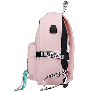 Mairle 17.3 inch Casual Laptop Backpack Anti Theft Schoolbag Daypack Ribbon Decorate School Bag with USB Charging Port for Teen Girls Women, Black