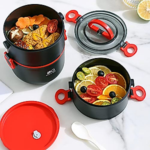 ZZQ Bento Box Adult Lunch Box with Bag/Utensil, Stackable Large 81-oz Salad Bowl - Microwave Safe/Leak-Proof Bpa Free Lunch Containers for On-the-Go Balanced Eating - Black