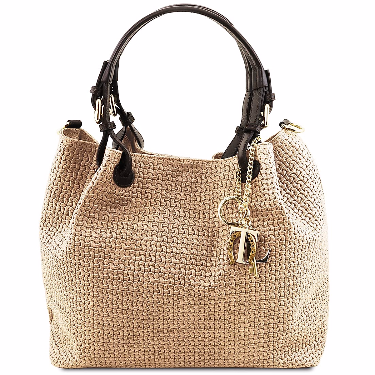 Tuscany Leather TL KeyLuck - Woven printed leather shopping bag - TL141573 (Beige)