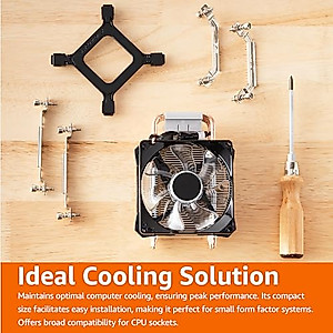Amazon Basics Computer Cooling Fan with Cooler Master Technology, CPU Air Cooler, 4 Heat Pipes, RGB LED PWM, ‎4.02 X 3.28 X 4.96 Inch, Aluminum Fins