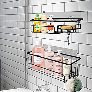 Smatorga Adhesive Shower Caddy with Hooks 2 Pack Shower Organizer Shelf, No Drilling Stainless Steel Bathroom Storage Rack for Inside Shower Shampoo Conditioner Holder,Black…