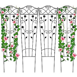 MIXXIDEA 59"x16" 4 Pack Trapezoidal Garden Trellis Climbing Plants Sturdy Iron Support Metal for Rose Vegetable Flower (Black)