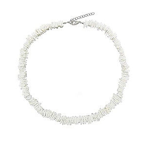 Hawaiian Style Puka Shell Seashell Beaded Choker Necklace Handmade Adjustable Chain Clam Chip Clavicle Necklace for Women Summer Beach Surfer Jewelry-D 38cm