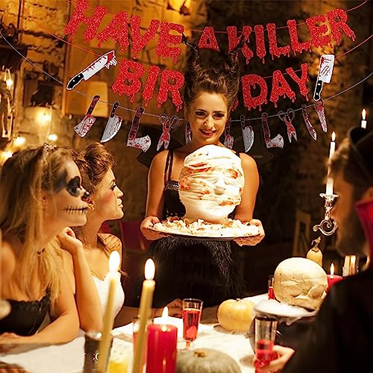 Cheerdecor Halloween Birthday Party Decorations - 3PCS Have a Killer Birthday Banners Red Bloody Horror Happy Birthday Banner Decorations Scary Halloween Birthday Banners Happy Birthday Decorations
