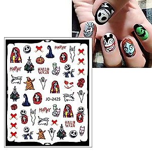 JMEOWIO 9 Sheets Halloween Nail Art Stickers Decals Self-Adhesive Pegatinas Uñas Pink Skull Ghost Witchy Spider Web Pumpkin Spook Nail Supplies Nail Art Design Decoration Accessories