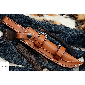 Ottoza Handmade Leather Knife Sheath SIDE DRAW Knife Sheath - Bushcraft Knife Sheath - Hunting Knife Sheath - Survival Knife Sheath - Vertical Knife Sheath Brown TOP GRAIN LEATHER No:75