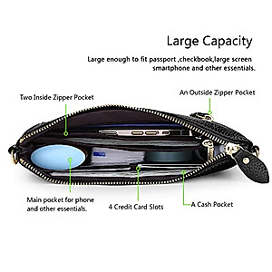 YALUXE Women Wristlet Clutch Genuine Full Grain Leather Crossbody Purse Smartphone Signature Wallet Strap