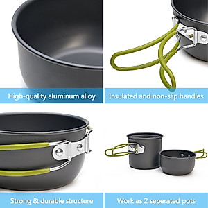 Odoland Camping Cookware Stove Carabiner Canister Stand Tripod and Stainless Steel Cup, Tank Bracket, Fork Spoon Kit for Backpacking, Outdoor Camping Hiking and Picnic,Green