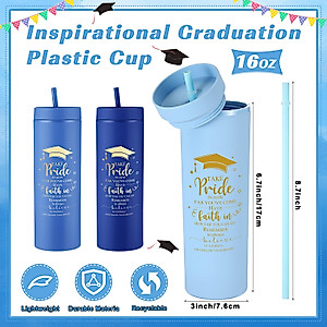 Blushtier 6 Pcs Class of 2025 Graduation Gifts Bulk 16oz Matte Graduation Cups 2025 Inspirational Tumbler with Lid and Straw Plastic Drinking Tumbler for Teen High School Grad Party Favors (Blue)