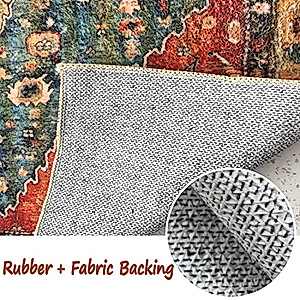 Boho Washable Area Rug 3x5 Bedroom Entry Throw Rug Distressed Medallion Bohemian Faux Wool Indoor Rug Non-Slip Low Pile Carpet for Entrance Living Room Bedroom Dining Table