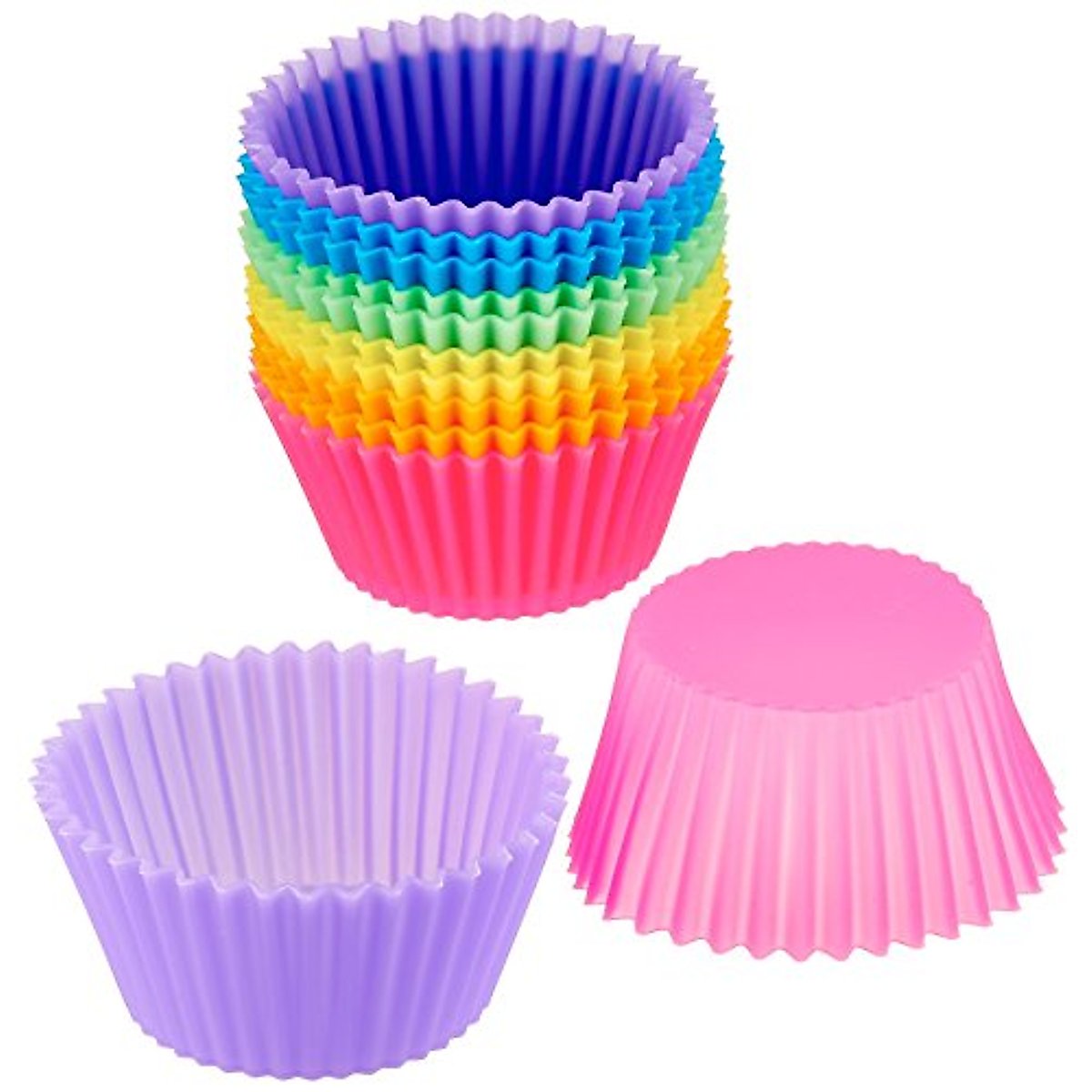 Amazon Basics Reusable Silicone Baking Cups, Muffin Liners - Pack of 12, Multicolor