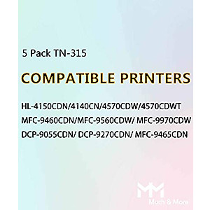 MM MUCH & MORE Compatible Toner Cartridge Replacement for Brother TN-310 TN-315 TN315 TN315H for HL-4150CDN 4570CDWT 4570CDW MFC-9970CDN 9460CDN 9560CDN 9970CDW (2 Black, Cyan, Magenta, Yellow) 5-Pack
