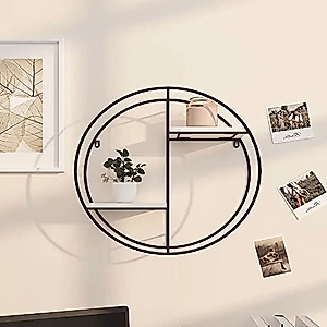 AIJADESK Geometric Wall Shelf Circle Shelf Wall Decor, Unique Metal Woodartfloating Geometric Shelf Apply to Small Space Wall Shelves Wall Hanging Storage Wall Decoration.