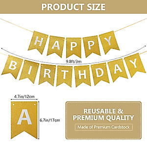 Happy Birthday Banner with Shiny Letters Glitter Happy Birthday Banner Shiny Birthday Hanging Signs Birthday Party Supplies (Gold)
