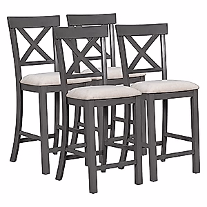 WOZNLA 6-Piece Counter Height Dining Set - Rectangular Wood Table with Shelf, 4 Upholstered Chairs, 1 Bench - Ideal for Kitchen and Family Dining
