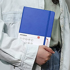 Deziliao Hardcover Notebook Journal 160 Pages, Lined Journal Notebooks for Work, 100Gsm Premium Thick Paper with Pocket, Medium 5.7"x8.4" （Blue, Ruled）