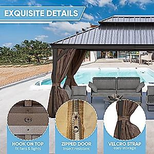 12x16FT Hardtop Gazebo Canopy,Outdoor Gazebo with Galvanized Steel Double Roof,Patio Hot Tub Backyard Sun Shade Canopy with Netting,Luxury Backyard Canopy Tent for Patio,Garden, Deck, Lawn