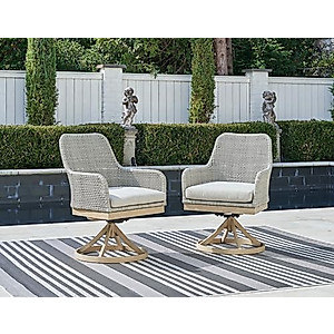 Signature Design by Ashley Seton Creek Outdoor Swivel Dining Chair, Set of 2, 25" W x 26" D x 36" H, Light Brown & Light Gray