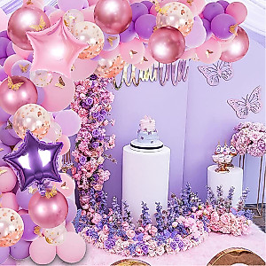 126 Pcs Butterfly Pink and Purple Balloon Garland Kit, Butterfly Theme Balloon Arch with Gold Butterfly Star Foil Balloons for Girls Women Birthday Baby Bridal Shower Wedding Party Decoration