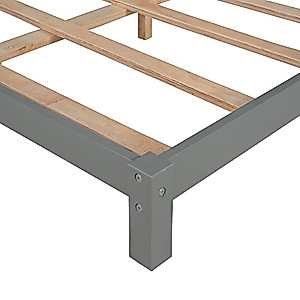 Harper & Bright Designs Full Size Kids Bed Frame with House-Shaped Headboard, Toddler Floor Bed with Solid Wood Slats,Full Platform Bed Frame for Girls Boys,No Box Spring Needed,Gray