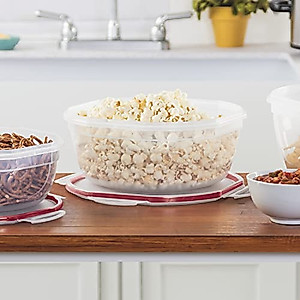 Sterilite Ultra-Seal 4.7 Qt Bowl, Large Airtight Food Storage Container, Latching Lid, Microwave and Dishwasher Safe, Clear With Red Gasket, 4-Pack