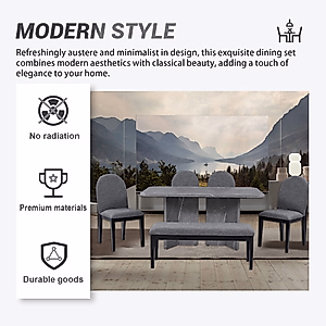 Merax 6 Pieces Dining Table Set with 4 Chairs and 1 Bench,Modern Faux Marble Kitchen Furniture, Gray
